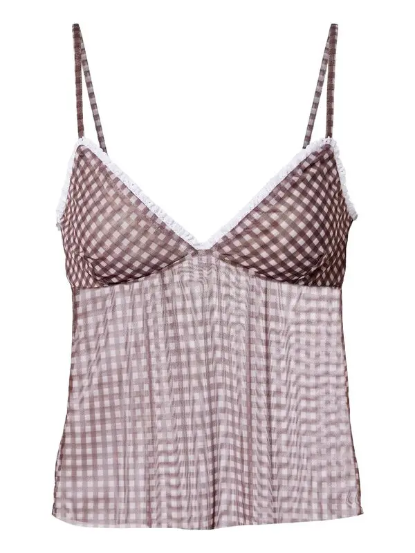 BANANHOT Solay Gingham Semi-sheer Top - Brown
