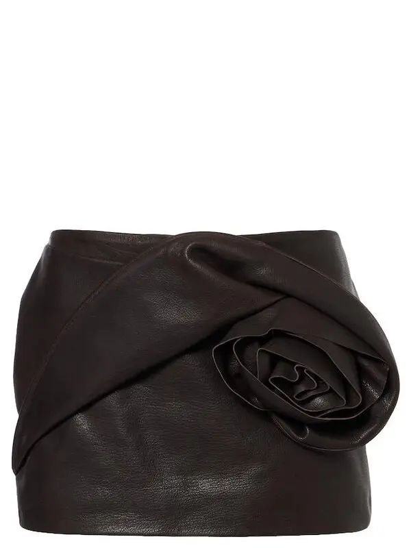 Magda Butrym Floral-appliqué Leather Miniskirt - Brown