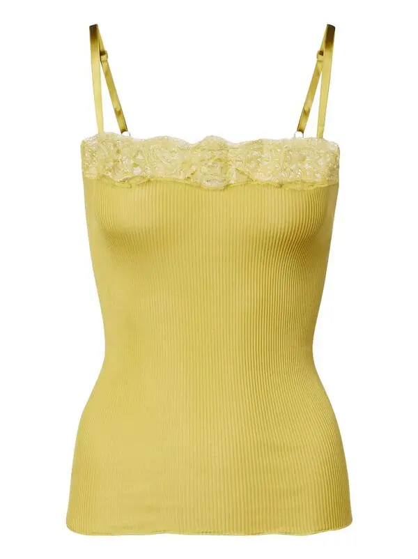 Saint Laurent Lace-trimmed Ribbed-knit Silk Camisole - Yellow