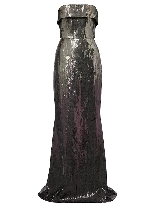 Elie Saab Sequin Embellished Strapless Gown - Silver
