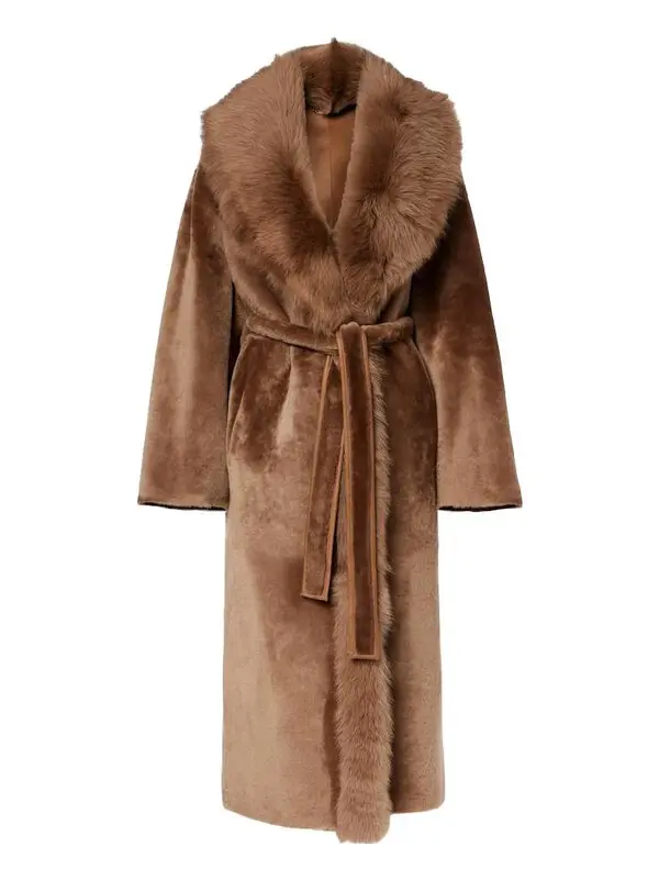 Nour Hammour Isadora Shearling Wrap Coat - Brown