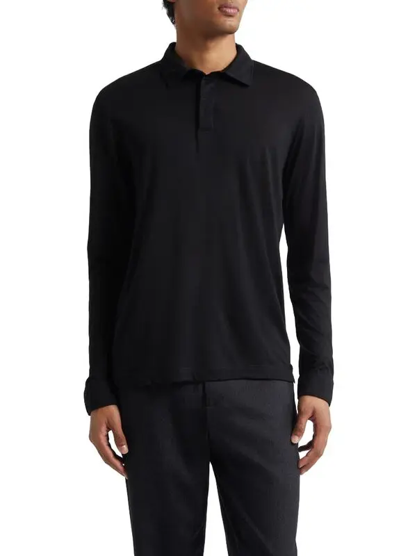 Sunspel Long Sleeve Wool Jersey Polo - Black