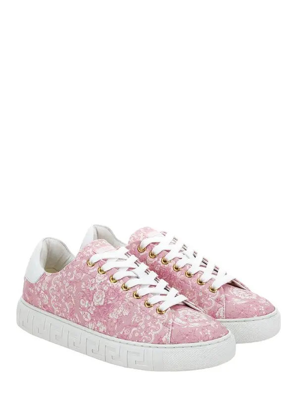 Versace Barocco Jacquard Greca Low Top Sneakers - Pink Multicolor Oro