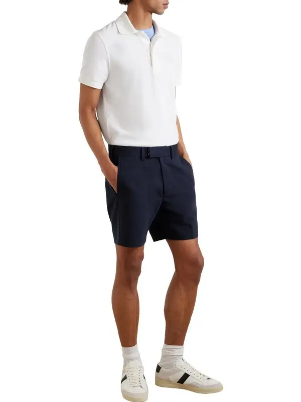 TOM FORD Straight-leg Brushed Cotton-drill Shorts - Blue