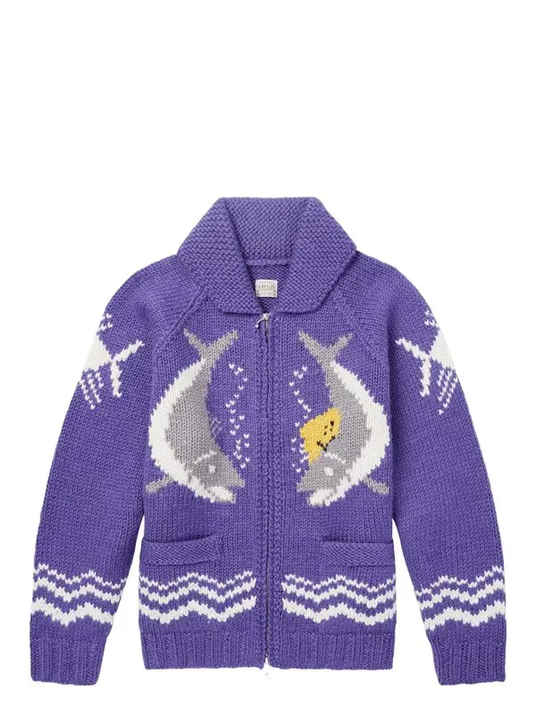 Kapital Intarsia Wool Zip-up Cardigan - Purple