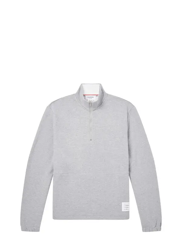 Thom Browne Logo-appliquéd Cotton-jersey Half-zip Sweatshirt - Gray