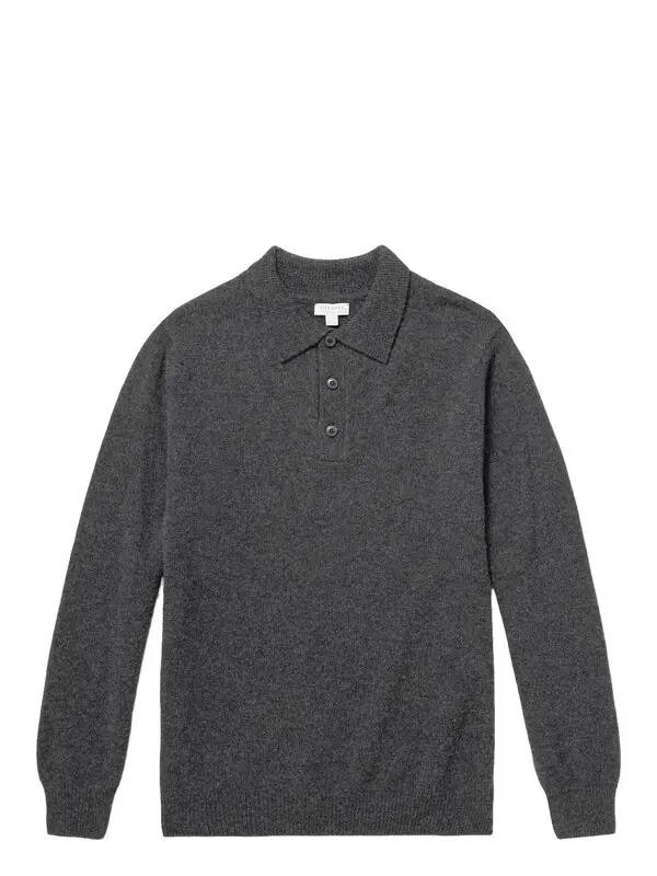 Sunspel Wool Polo Shirt - Gray