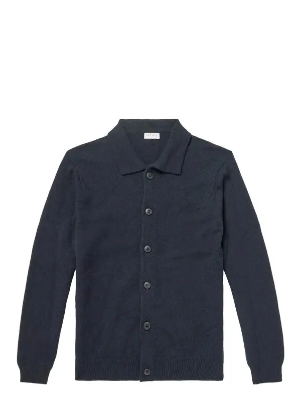 Sunspel Wool Collared Cardigan - Blue