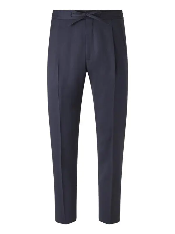 LARDINI Slim-fit Pleated Virgin Wool Drawstring Trousers - Blue
