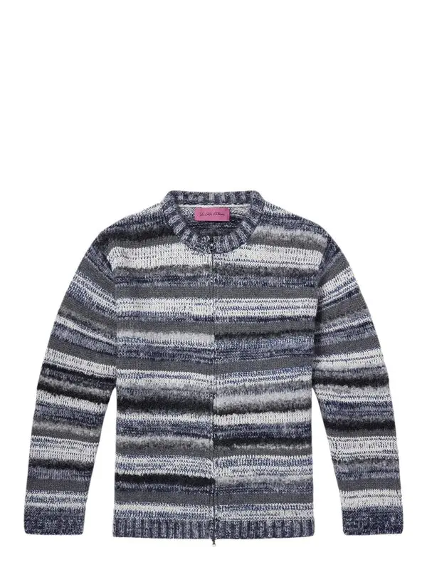 THE ELDER STATESMAN Boucle Striped Cashmere-blend Cardigan - Gray