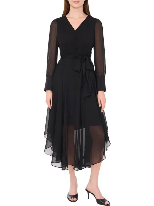 Halogen Tie Waist Long Sleeve Maxi Dress - Rich Black