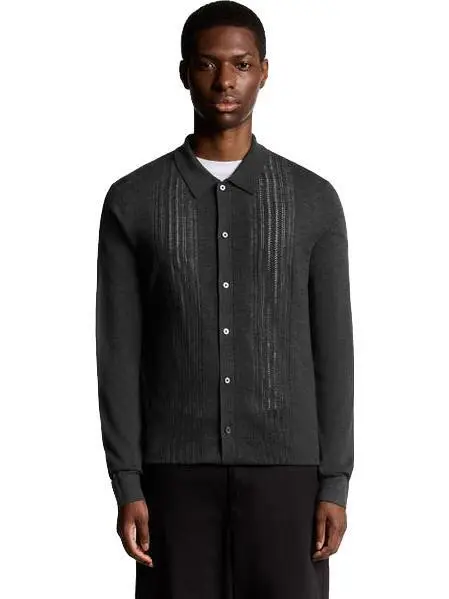 LYLE & SCOTT Long Sleeve Cable Knitted Shirt - Charcoal Marl