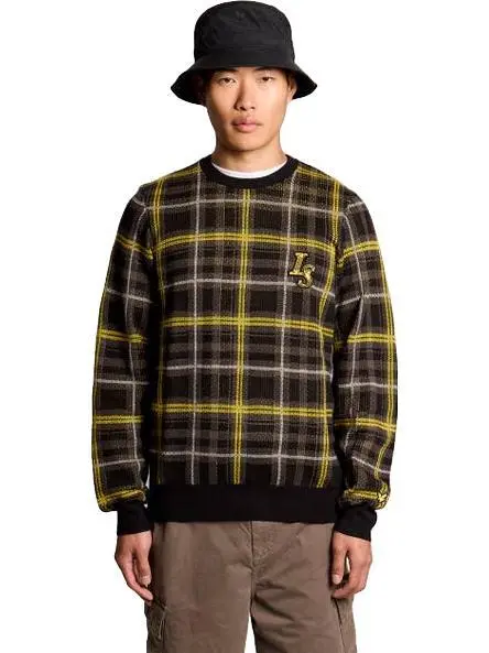 LYLE & SCOTT Ribbed Jacquard Tartan Crew Neck - Jet Black