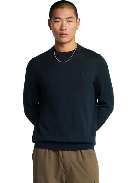 LYLE & SCOTT Tonal Eagle Merino Crew Neck Sweater - Dark Navy