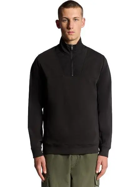LYLE & SCOTT Panelled Hybrid Quarter Zip Sweatshirt - Black Ice
