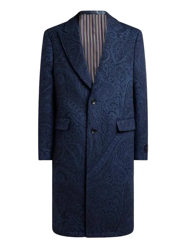Etro Jacquard Paisley Print Overcoat - Blue