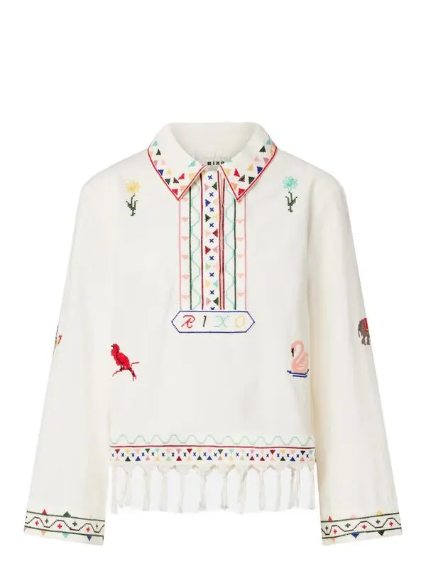 Rixo Ludmilla Embroidered Cotton Top - White
