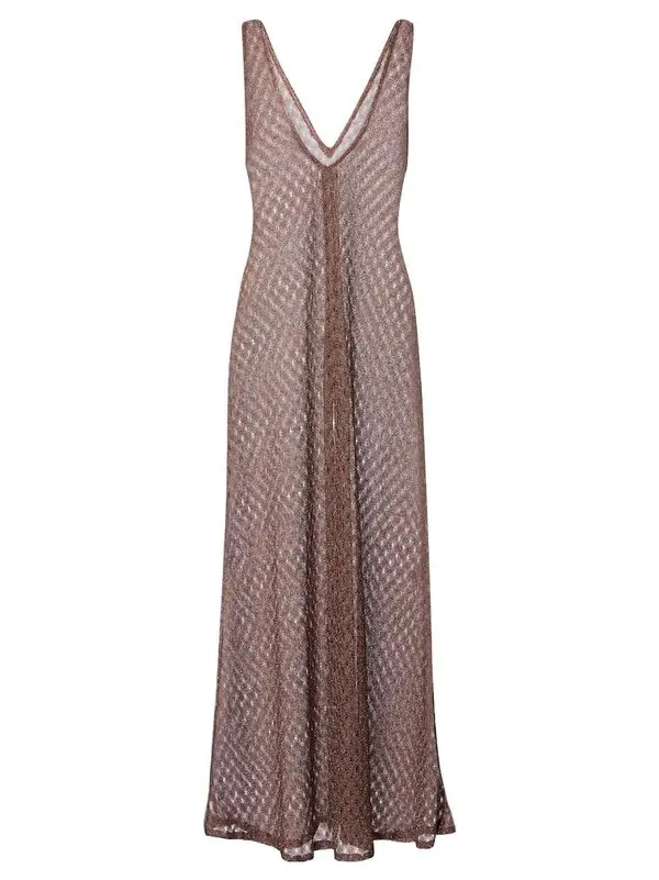 Missoni Open-knit Lamé Maxi Dress - Brown