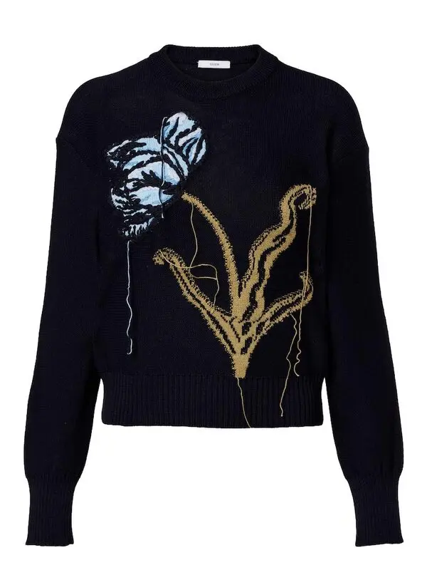 Erdem Intarsia Wool And Cotton Sweater - Blue
