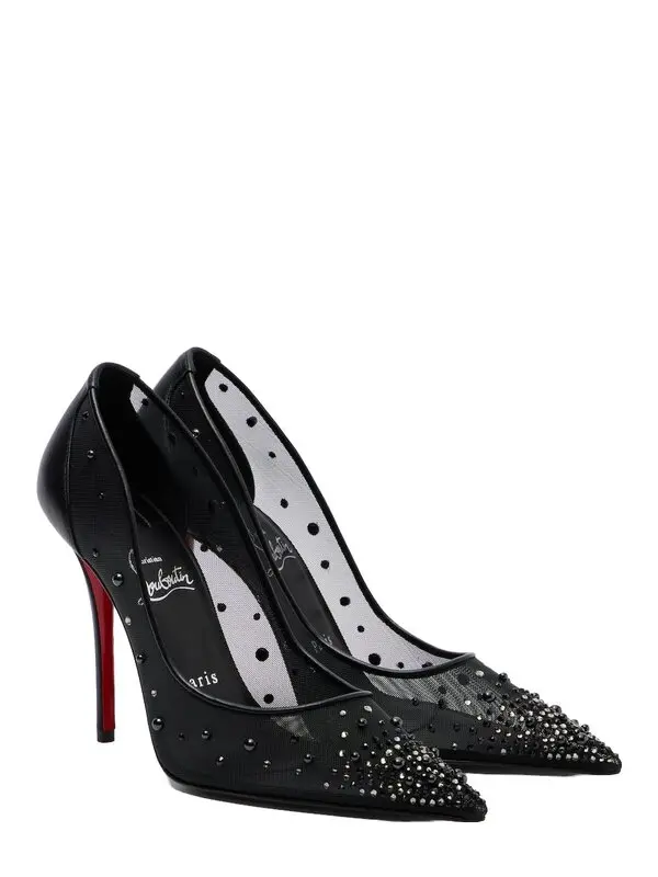 CHRISTIAN LOUBOUTIN Miss Z 100 Embellished Mesh Pumps - Black