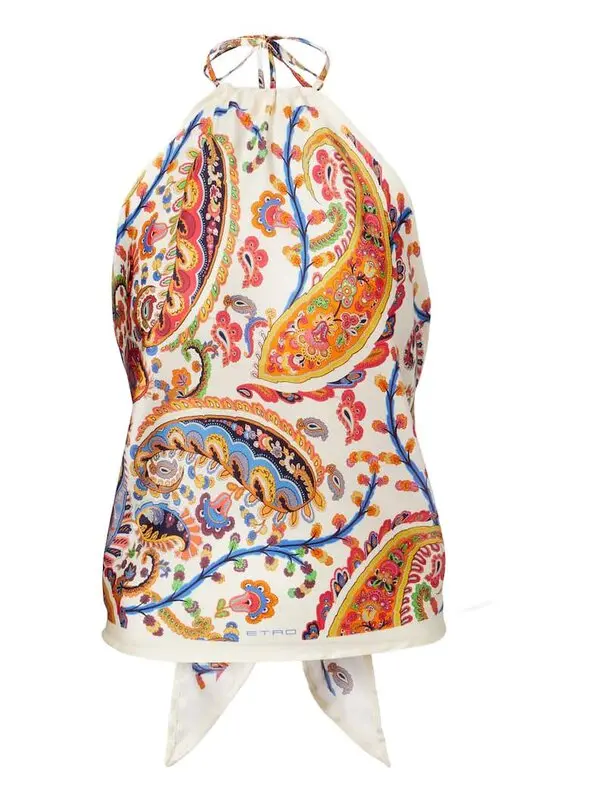 Etro Printed Silk Halter Tank Top - Multicoloured