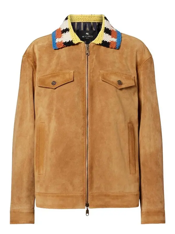 Etro Crochet-trimmed Suede Jacket - Brown