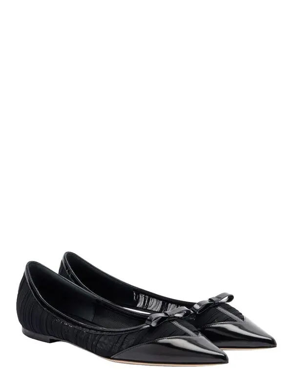 JIMMY CHOO Love Leather-trimmed Mesh Ballet Flats - Black