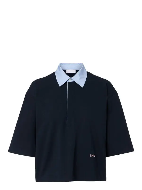 Stella McCartney Cropped Cotton Piqué Polo Shirt - Blue
