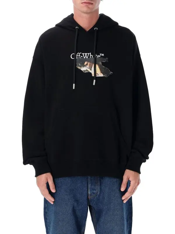 Off-White Cotton Skate Hoodie With Paint Arrow Motif - Black