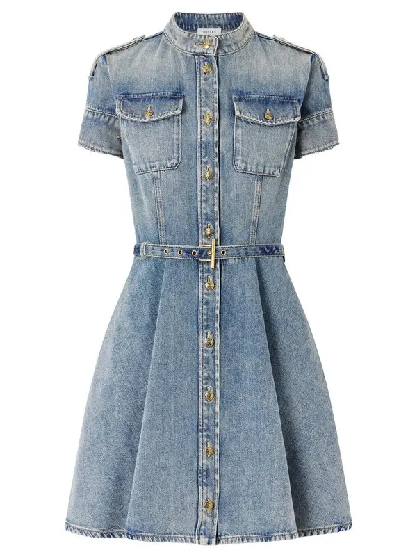 Alexander McQueen Belted Denim Mini Dress - Blue