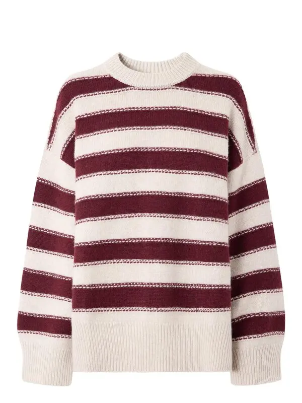 THE ELDER STATESMAN Pali Braided Striped Cashmere Sweater - Burgundy