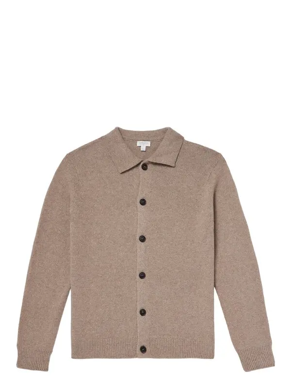 Sunspel Wool Collared Cardigan - Neutrals