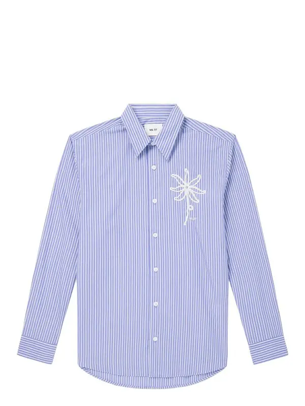 Nn07 Quinsy Appliquéd Pinstriped Supima Cotton Shirt - Blue