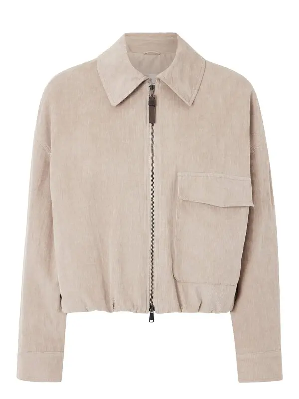 Brunello Cucinelli Embellished Padded Cotton-blend Corduroy Bomber Jacket - Beige