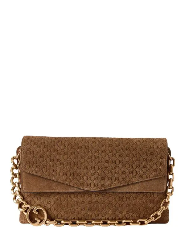 Gucci Large Debossed Suede Shoulder Bag - Brown