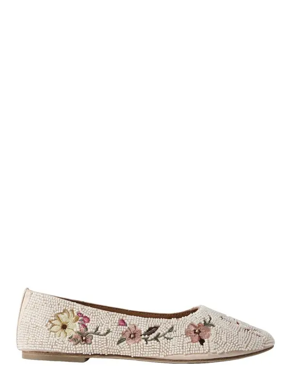 Staud Alba Beaded Embroidered Ballet Flats - Neutrals