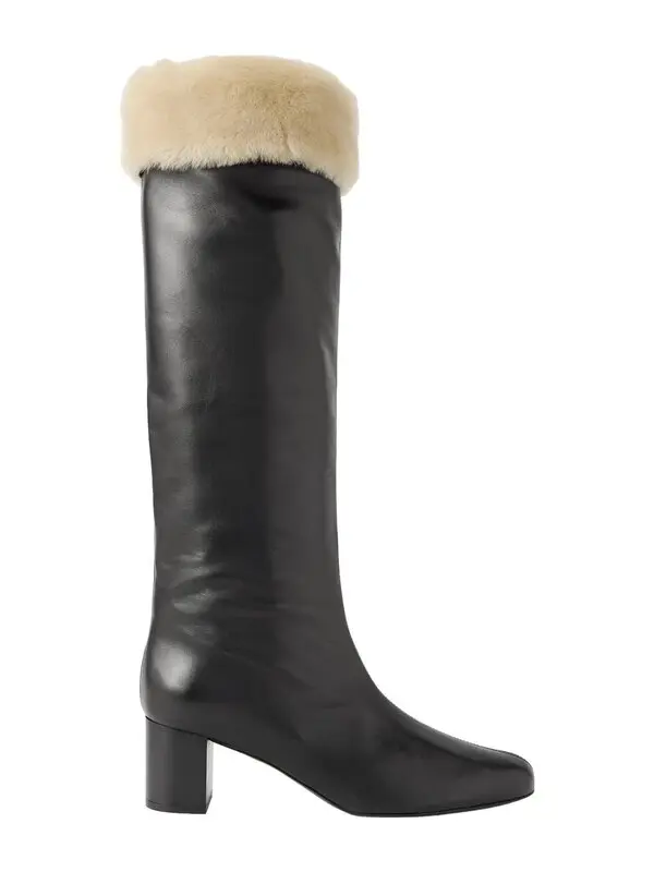 TOTEME Downtown Shearling-trimmed Leather Knee Boots - Black