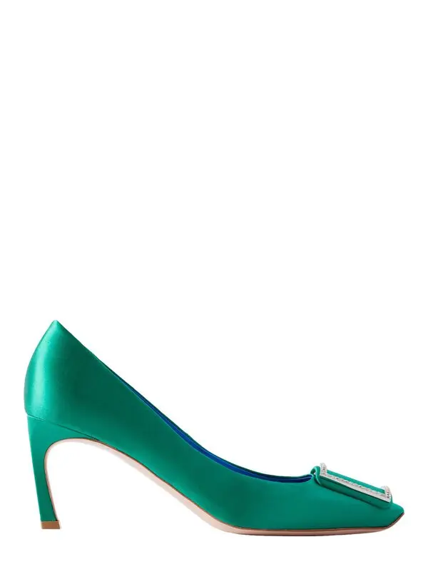 ROGER VIVIER Decollete Trompette 70 Embellished Satin Pumps - Green
