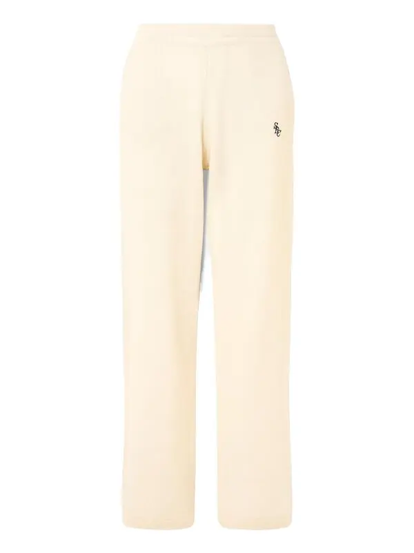 SPORTY & RICH Embroidered Cashmere And Wool-blend Track Pants - Neutrals