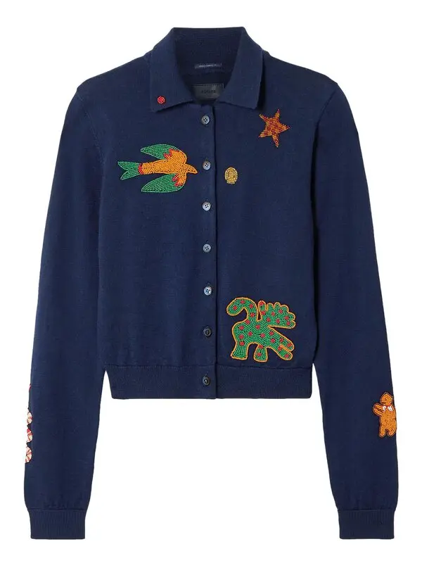 MOTHER The Racquet Bead-embellished Wool Cardigan - Navy