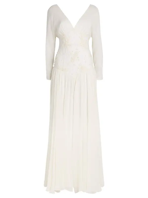 Rosamosario Silk Crystal Meera Maxi Dress - White