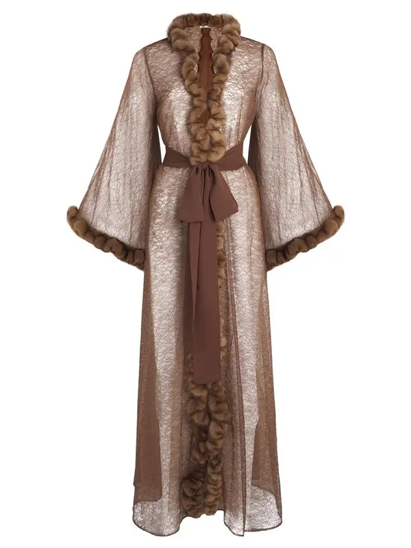 Rosamosario Mink-trimmed Silk Robe - Brown