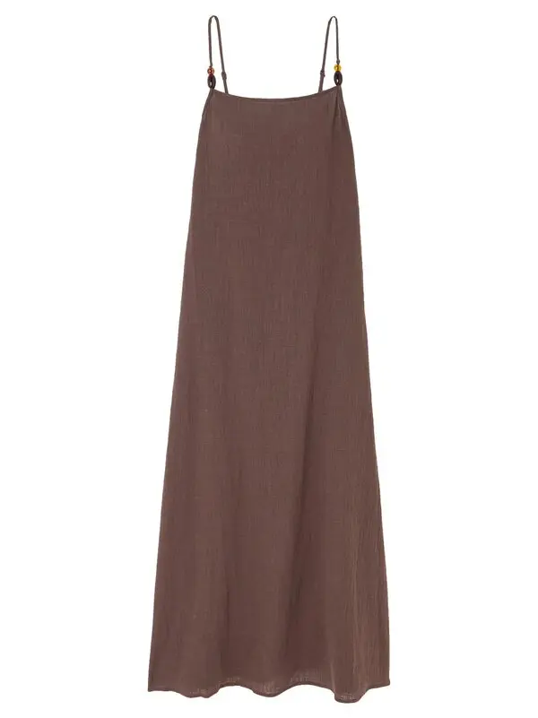 Staud Laura Bead-embellished Cotton-gauze Maxi Dress - Dark Brown