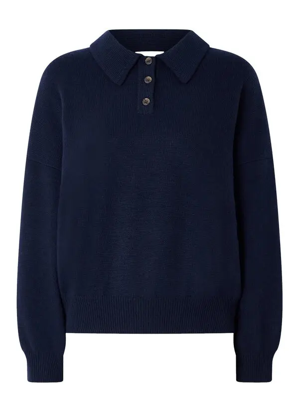 LISA YANG Etta Cashmere Polo Sweater - Blue