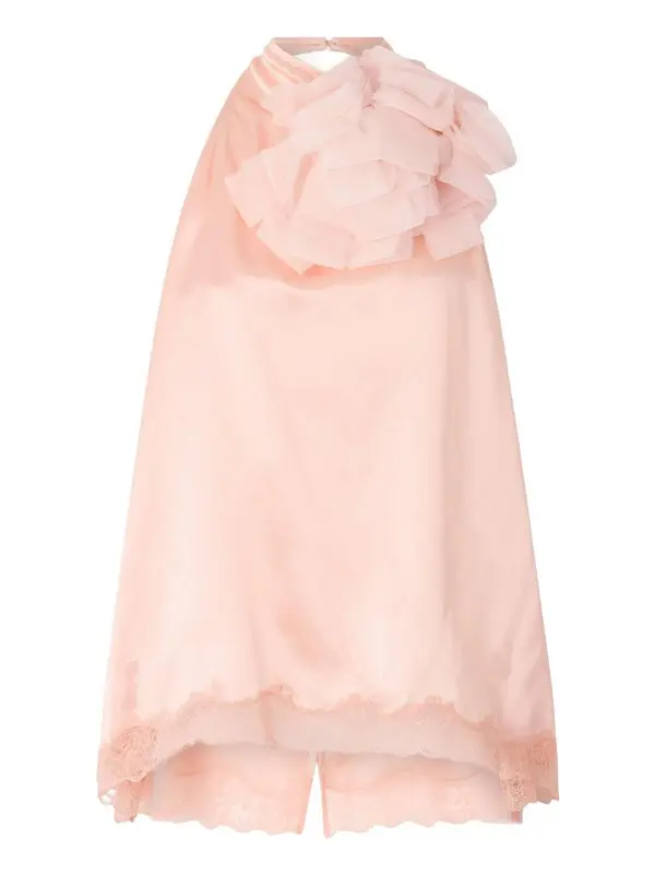 Magda Butrym Appliquéd Lace-trimmed Silk-satin Halterneck Top - Peach