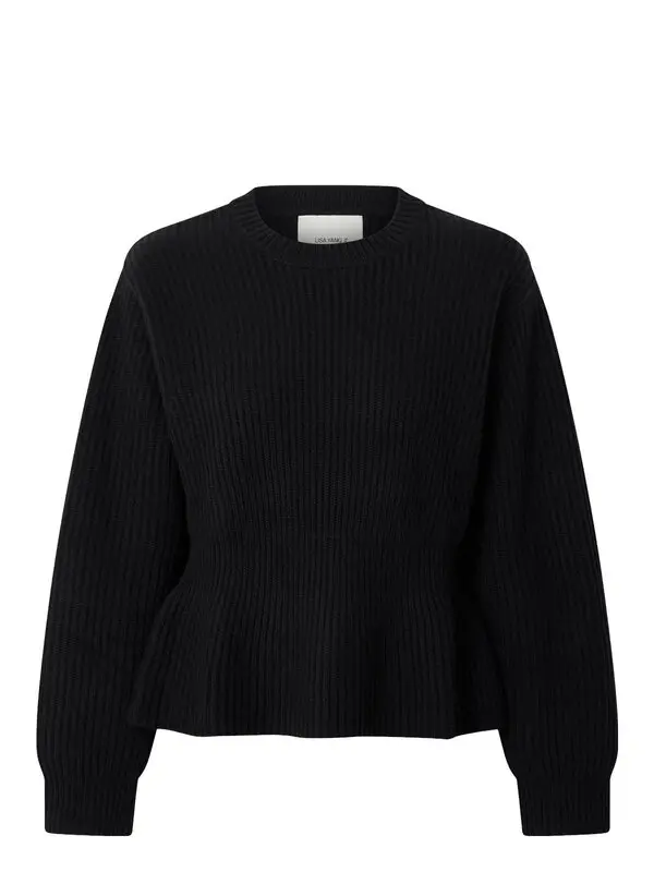 LISA YANG Mirella Ribbed Cashmere Peplum Sweater - Black