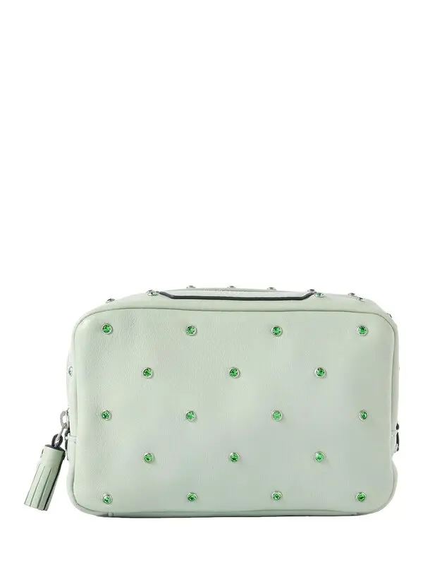 ANYA HINDMARCH Important Things Tasseled Crystal-embellished Leather Pouch - Green