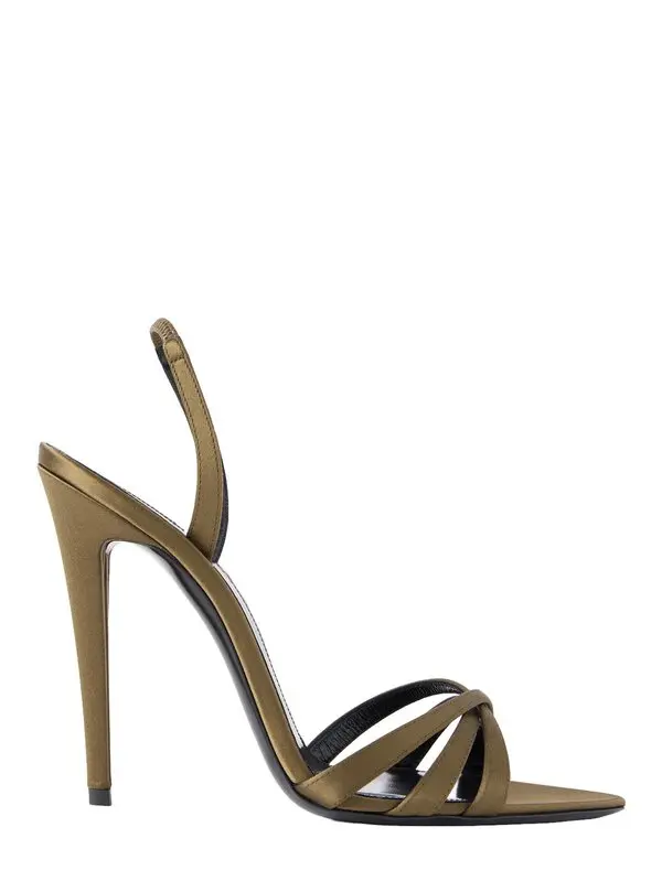 Saint Laurent Kate Satin Slingback Sandals - Gray