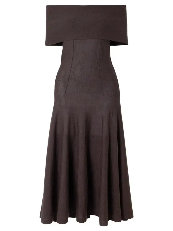 Arch4 Marilyn Off-the-shoulder Cashmere Midi Dress - Brown
