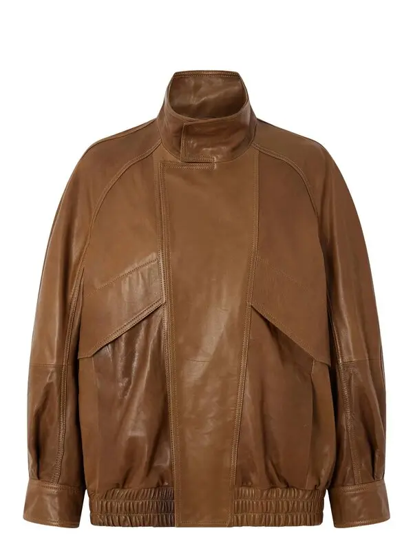 Nour Hammour Ariste Paneled Leather Jacket - Brown
